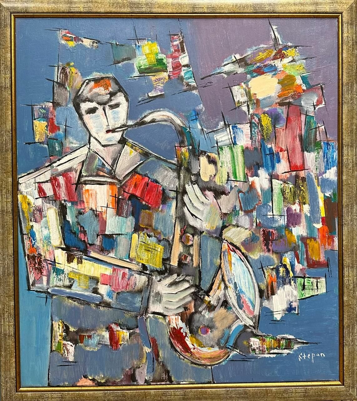 Картина маслом, абстракция "Саксофонист" 1. Холст/Масло. Размер 80х70. Автор Оганджанян Степан.