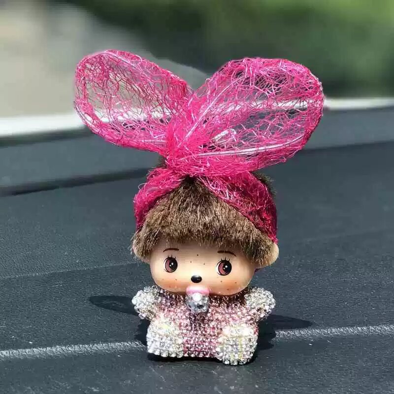 Кукла Monchhichi с розовой лентой для автомобильного вентилятора, аксессуар для автомобиля