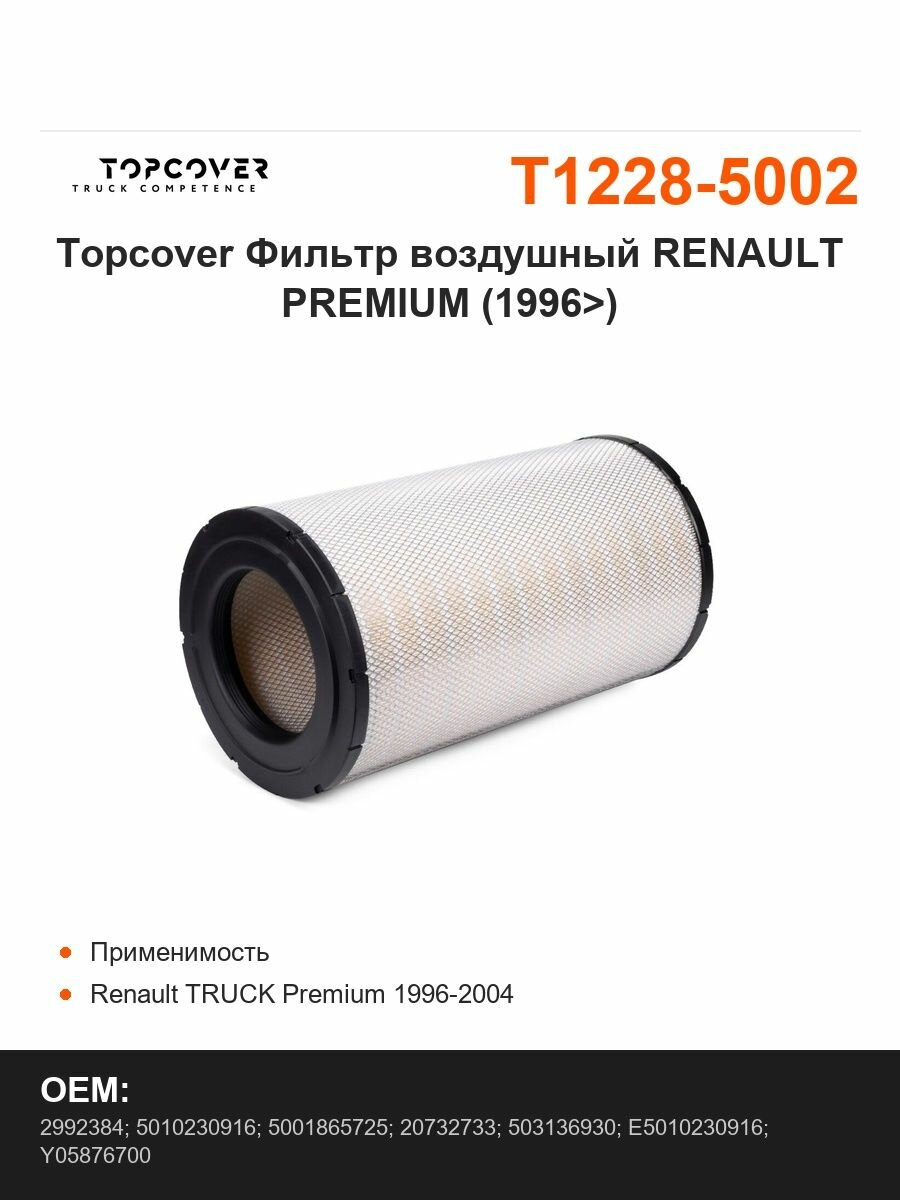 Topcover Фильтр воздушный RENAULT PREMIUM (1996>)