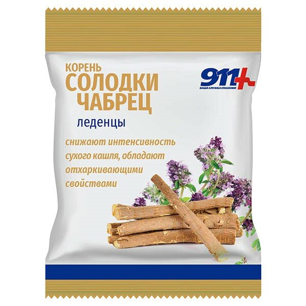 911 Ваша служба спасения леденцы корень солодки чабрец с витамином с леденцы массой 2,5 г 50 гр