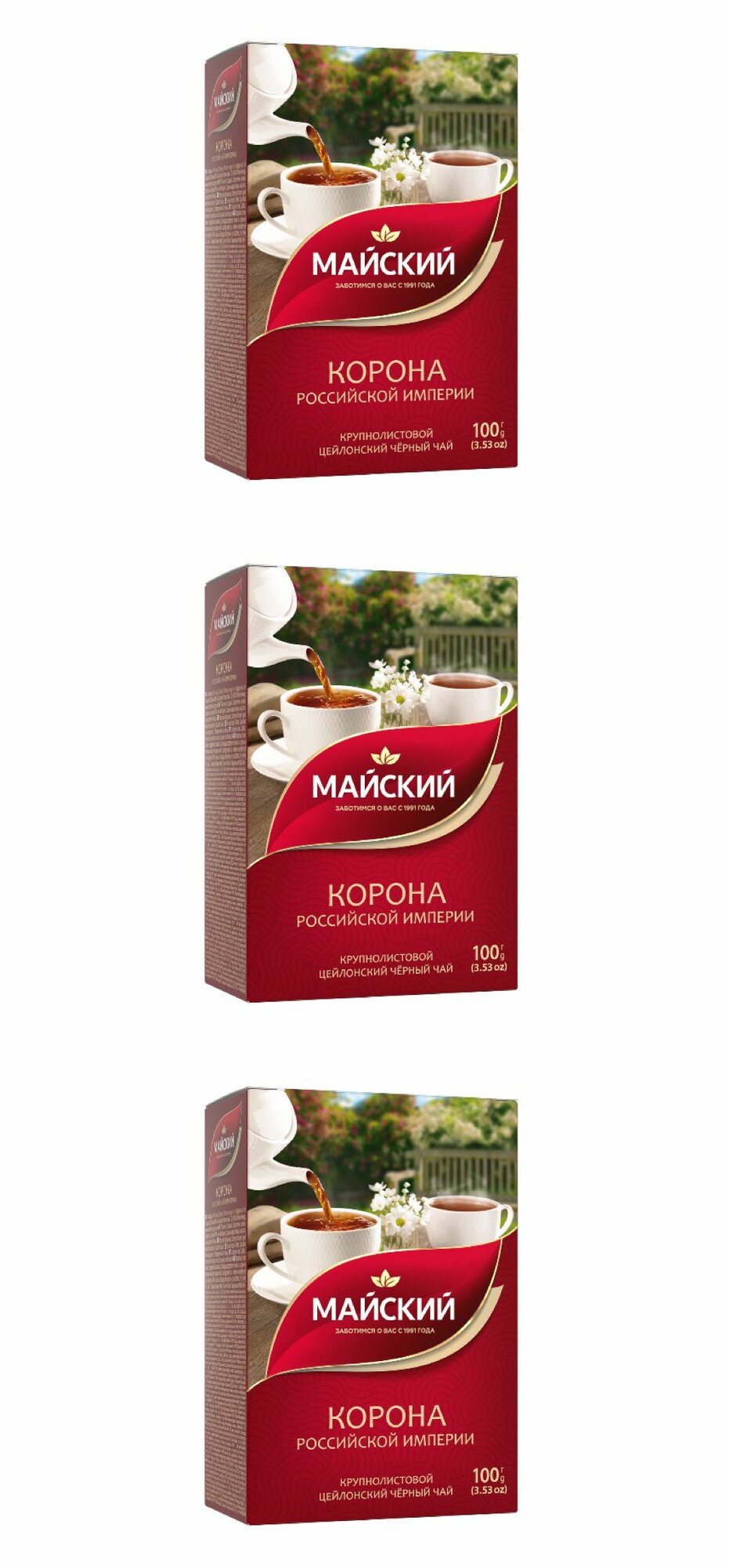 Майский Чай листовой Корона Российской Империи черный, 100 г, 3 уп