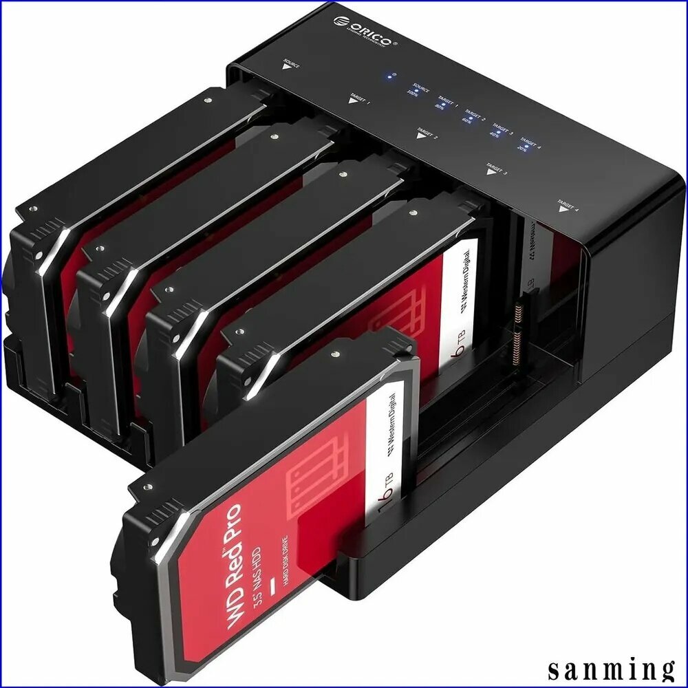 Эксклюзивная докстанция ORICO USB 3.0 с автономным клонированием поддерживает пять накопителей 3.5 SATA, обеспечивая расширяемое хранилище до 90 ТБ по технологии Plug&Play