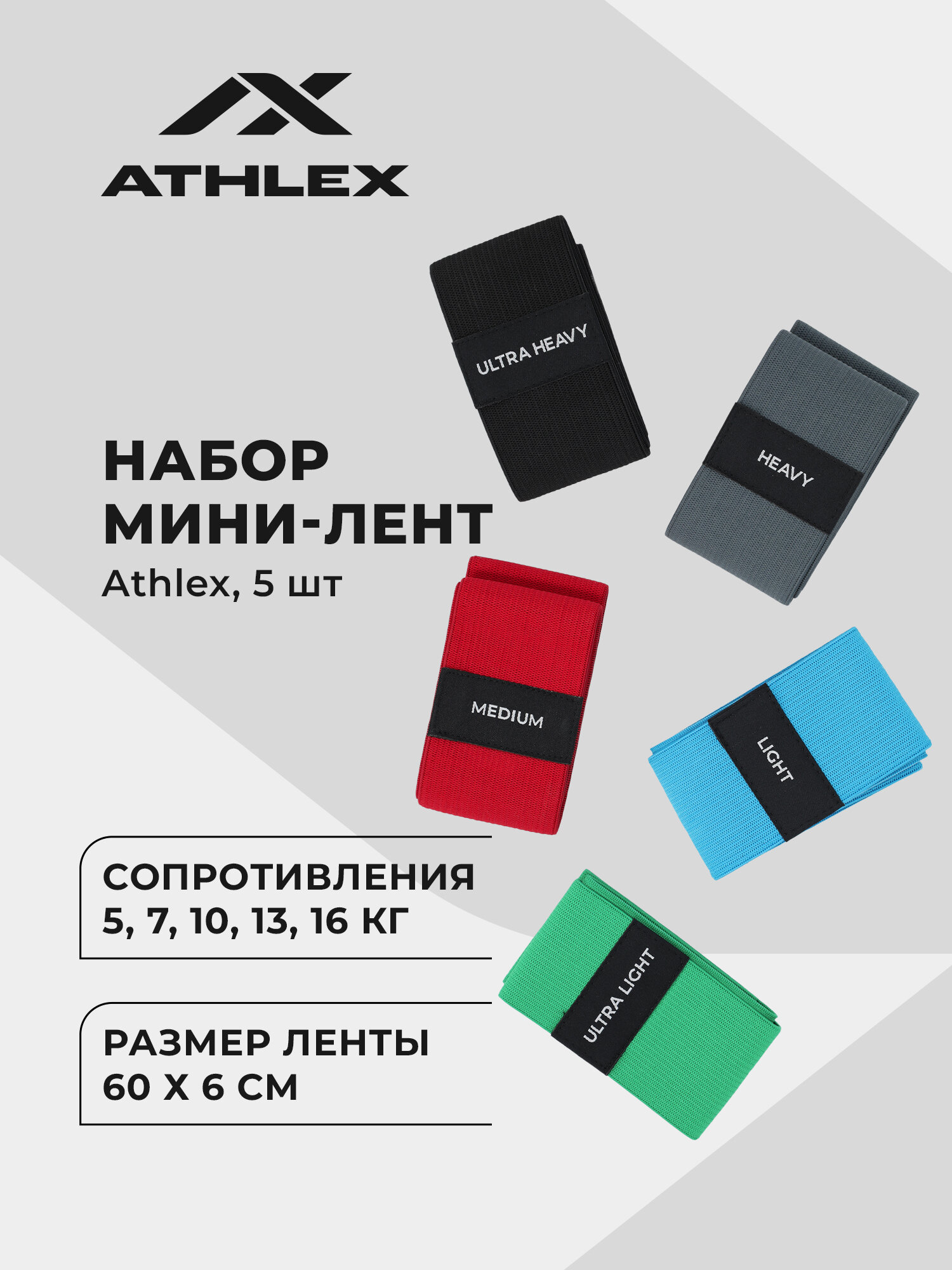 Набор мини-лент Athlex, 5 шт