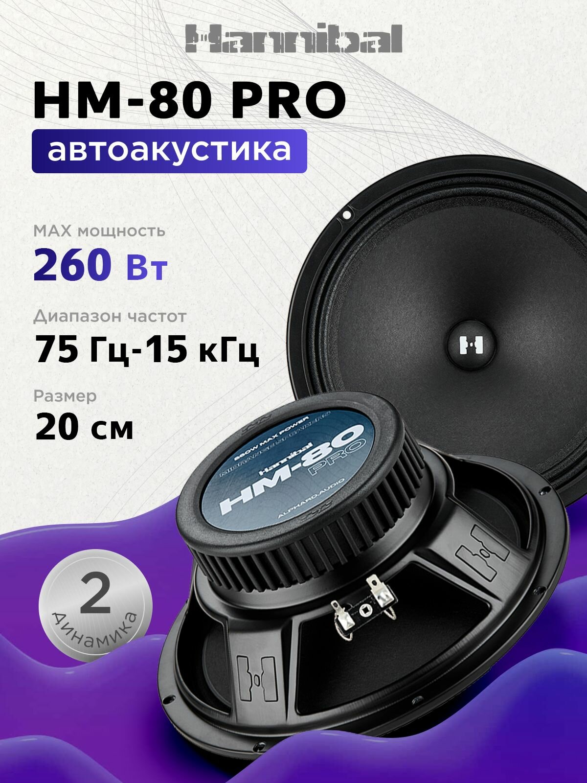 Динамики автомобильные Alphard Hannibal HM-80 PRO 20 см