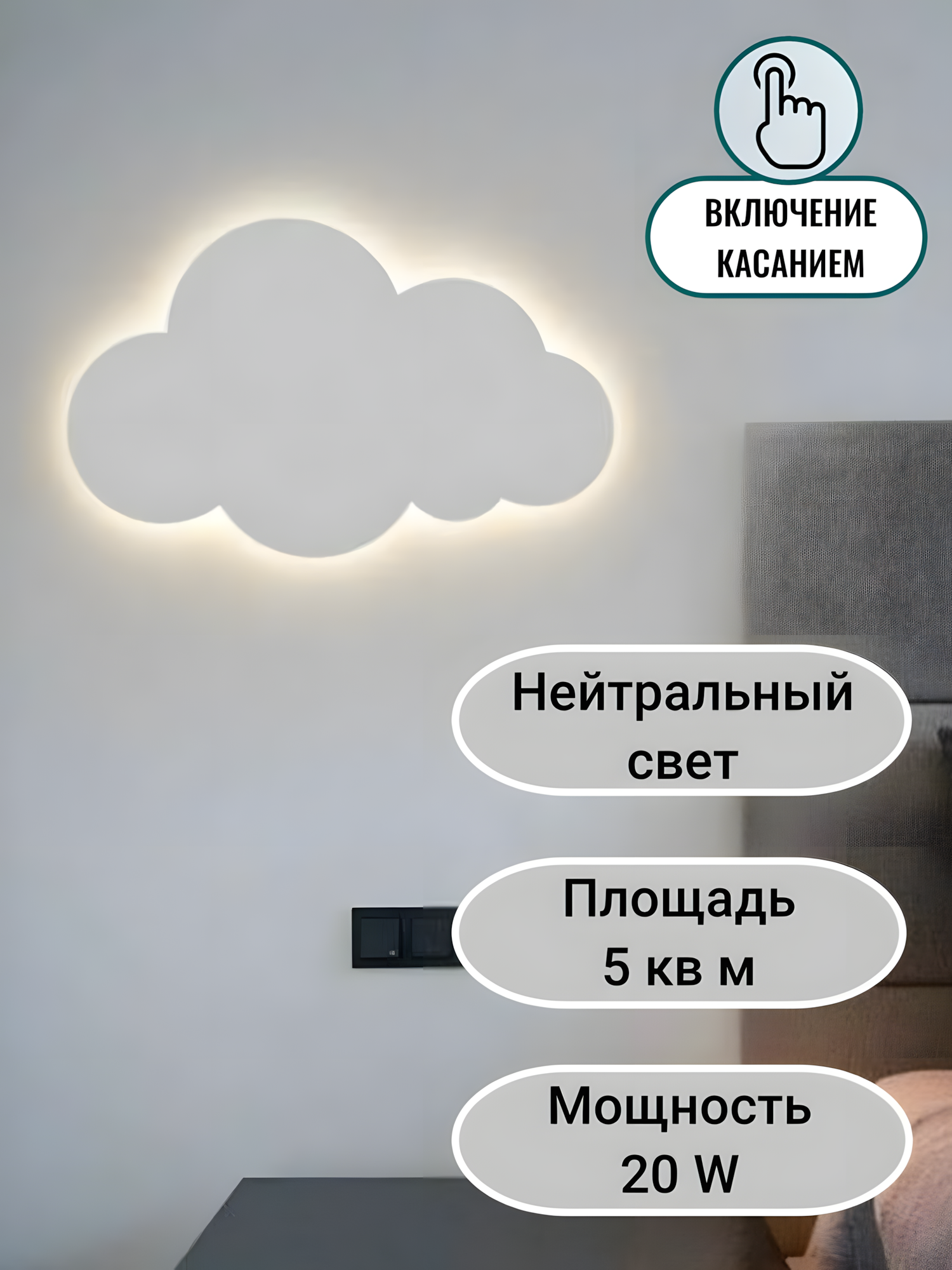 Светодиодный настенный светильник Бра в детскую Облако Белое