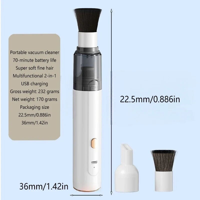 Мини-пылесос 2-в-1 White, 70 мин, USB