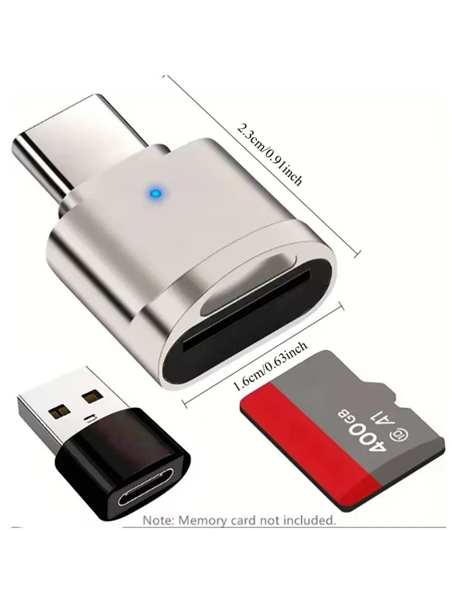 Мини-кардридер USB 3.0 Type-C для карт памяти SD/Micro SD/TF для Samsung, Huawei, Xiaomi, алюминиевый корпус