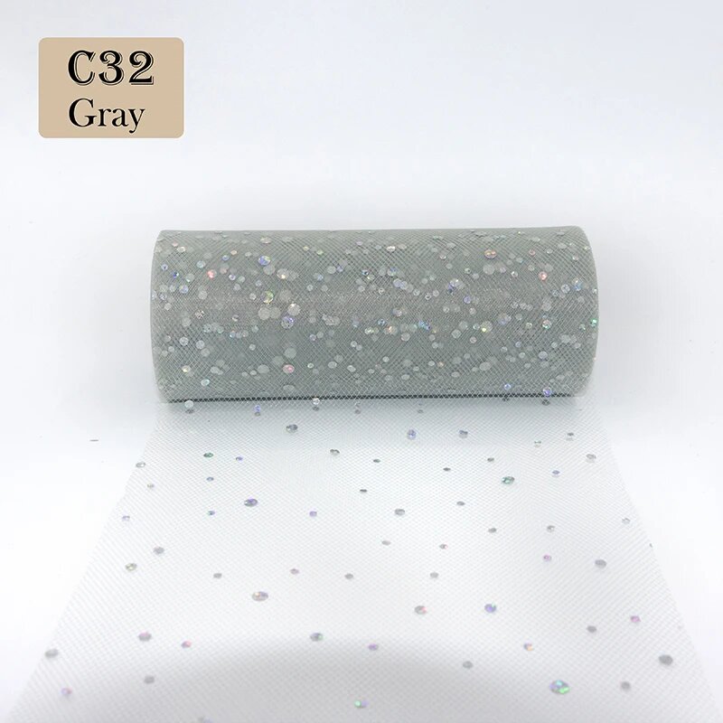 Блестящий тюль 25 ярдов, 15 см Серый, C32