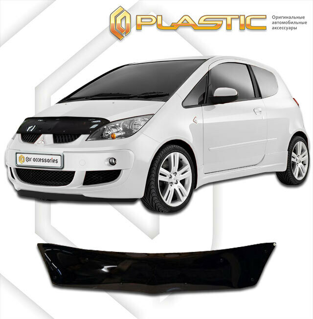 Дефлектор капота Mitsubishi Colt 2006-2012 Черный глянцевый СА Пластик