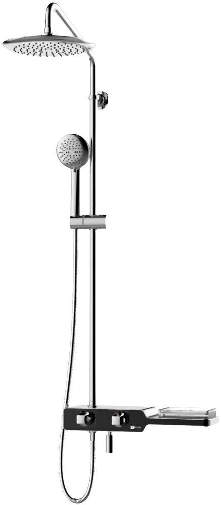 Душевая стойка Lemark Tropic LM7009C со смесителем, термостатическим, хром, черная, глянцевая, душевая система с тропическим душем, с изливом, с лейкой, латунная