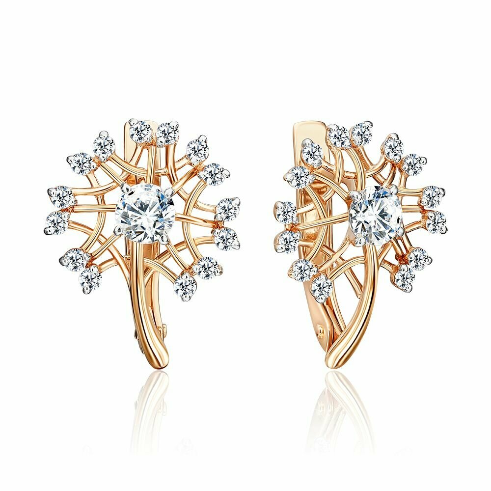 Серьги, красное золото, 585 проба, фианит