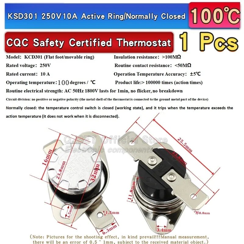 Термостат QJSET KSD301 100 degrees-NC-10A
