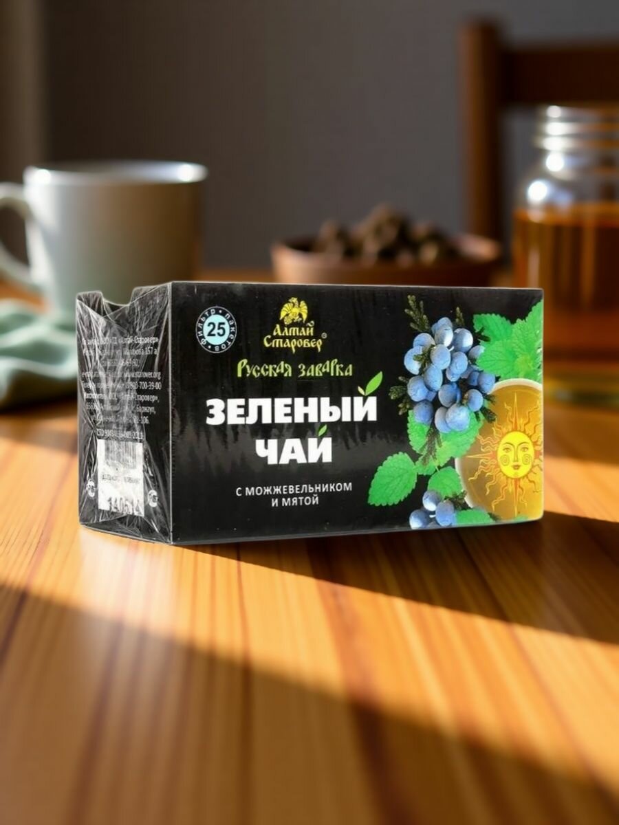 Зелёный чай с можжевельником и мятой, 25 фильтр-пакетов по 1,5 г. Алтай-Старовер