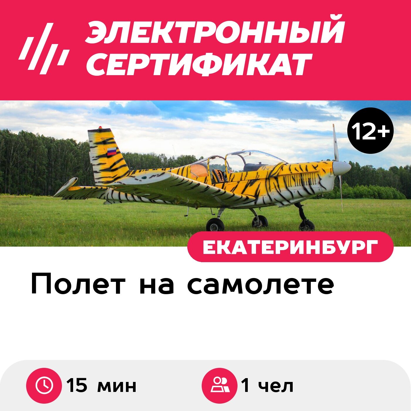 Подарочный сертификат Экстремальный полет на самолете Zlin-142 Тигра для 1 чел. (15 мин.)