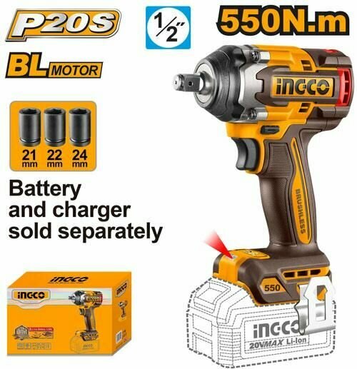 Аккумуляторный гайковерт BL 20В 550Hm 1/2 без АКБ и ЗУ SUPER INGCO CIWLI20551 INDUSTRIAL