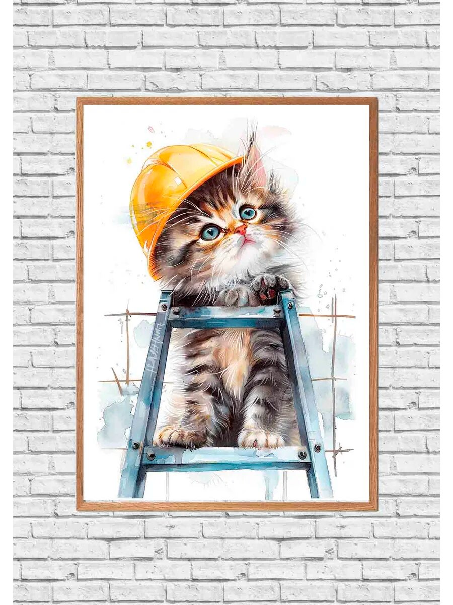 Тряпичная кукла-кошка-строитель 3, Плакат 30x42см