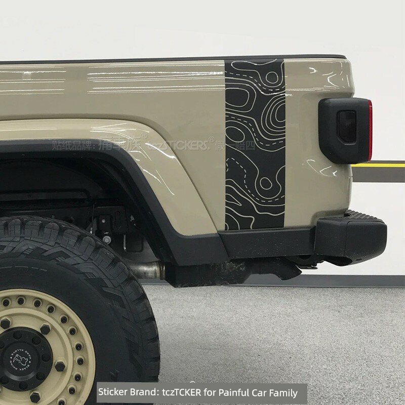 Наклейки на грузовой борт Jeep Gladiator - Стиль 01, Матовый черный, Парный набор (2 шт.) для кузова грузовика