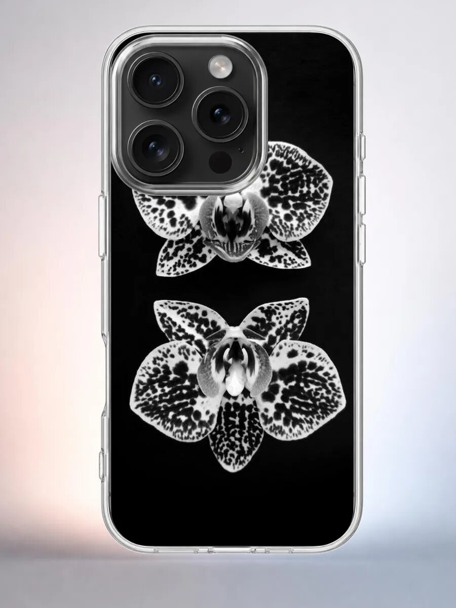 Чехол iPhone 15 Pro леопардовые орхидеи силиконовый