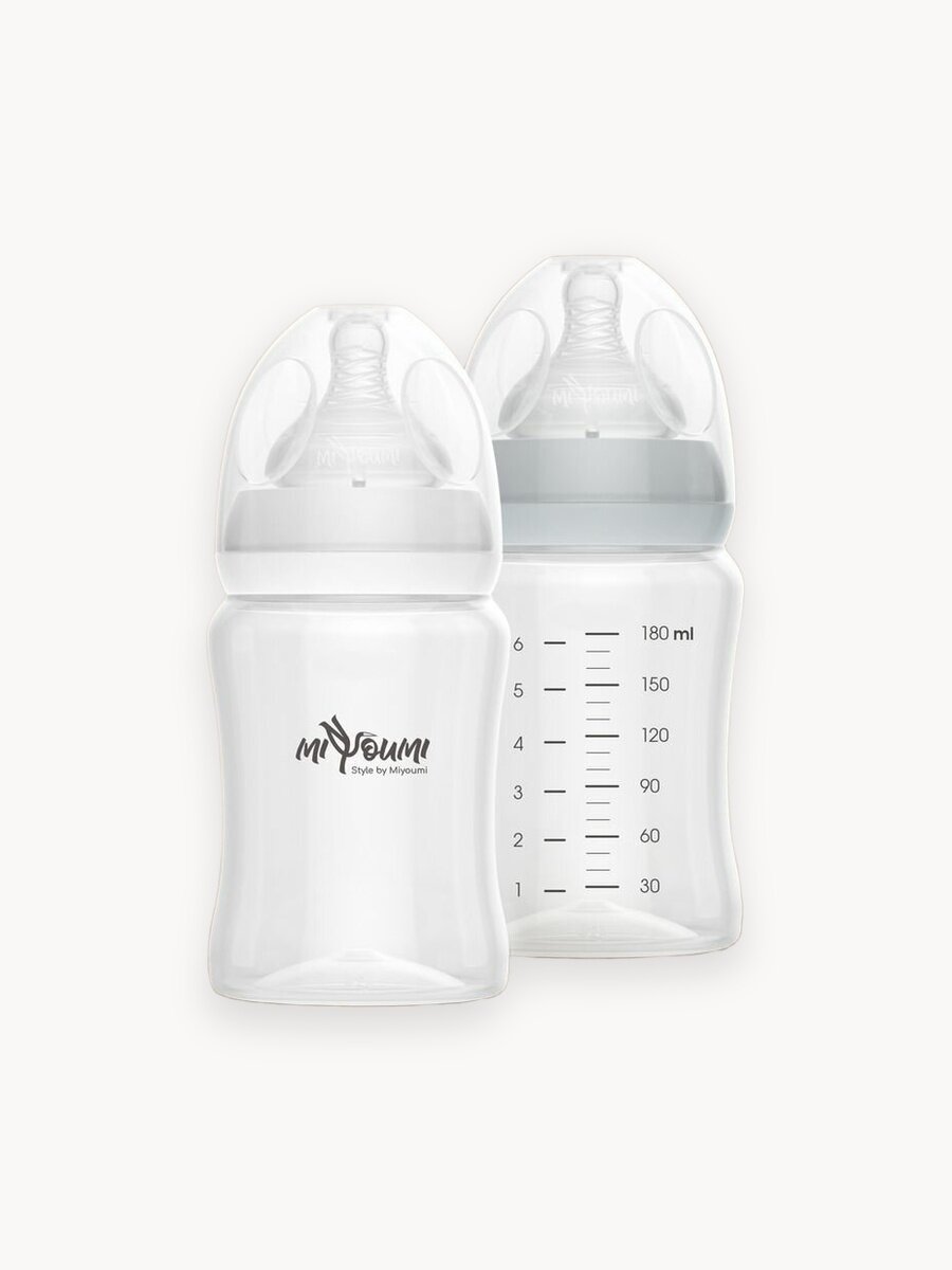 Бутылочка для кормления Miyoumi 180 мл, 2шт, антиколиковые, с анатомической соской