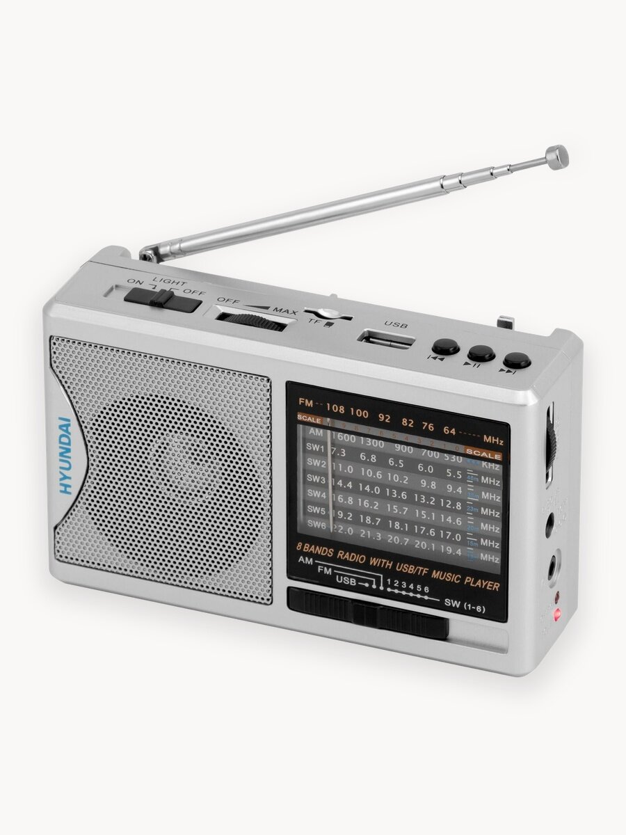 Радиоприемник портативный Hyundai H-PSR160 серебристый USB microSD