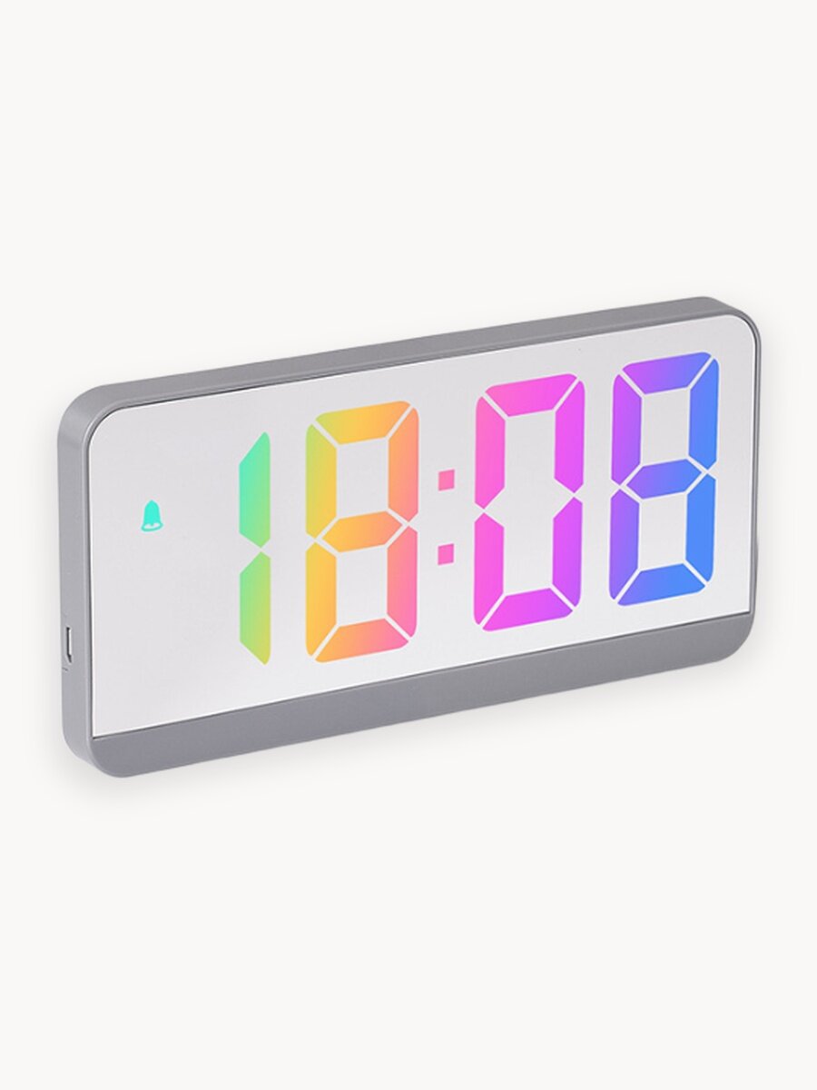 Зеркальные светодиодные интерьерные электронные часы MyPads X8009 с радужной подсветкой с отображением температуры воздуха, дата, время, будильник.