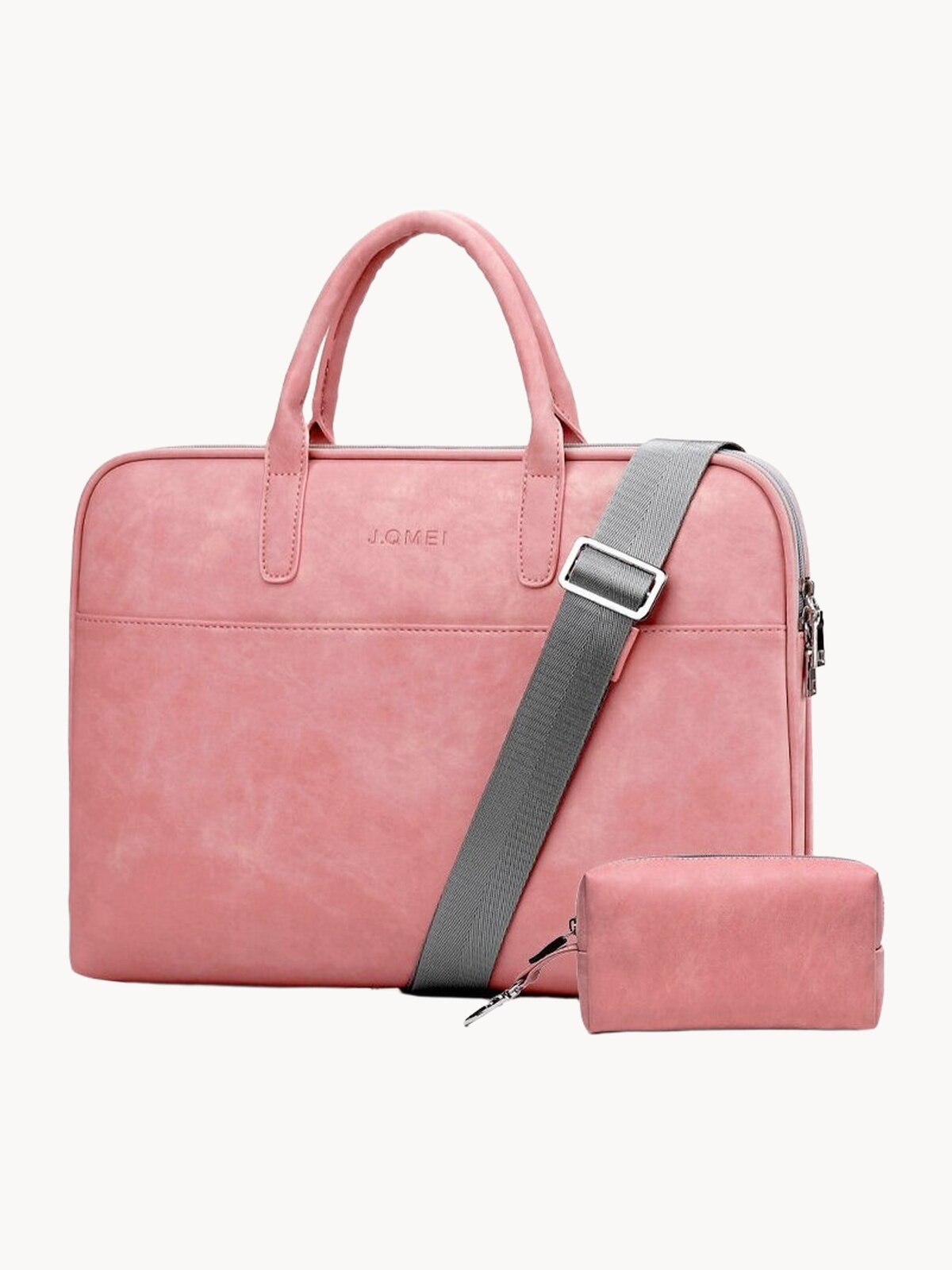 Сумка-портфель MyPads M933 для ноутбука из качественной искусственной кожи женская модная красивая с ручкой для переноски и с ремнем через плечо + сумочка для аксессуаров розового цвета (17.3" дюймов)
