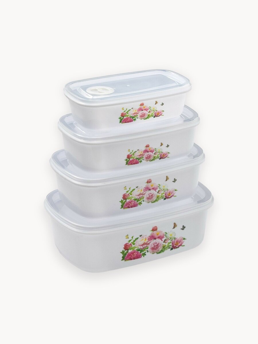 Набор ланч-боксов пластиковых «Розы», 4 шт: 400 мл, 650 мл, 1 л, 1,5 л