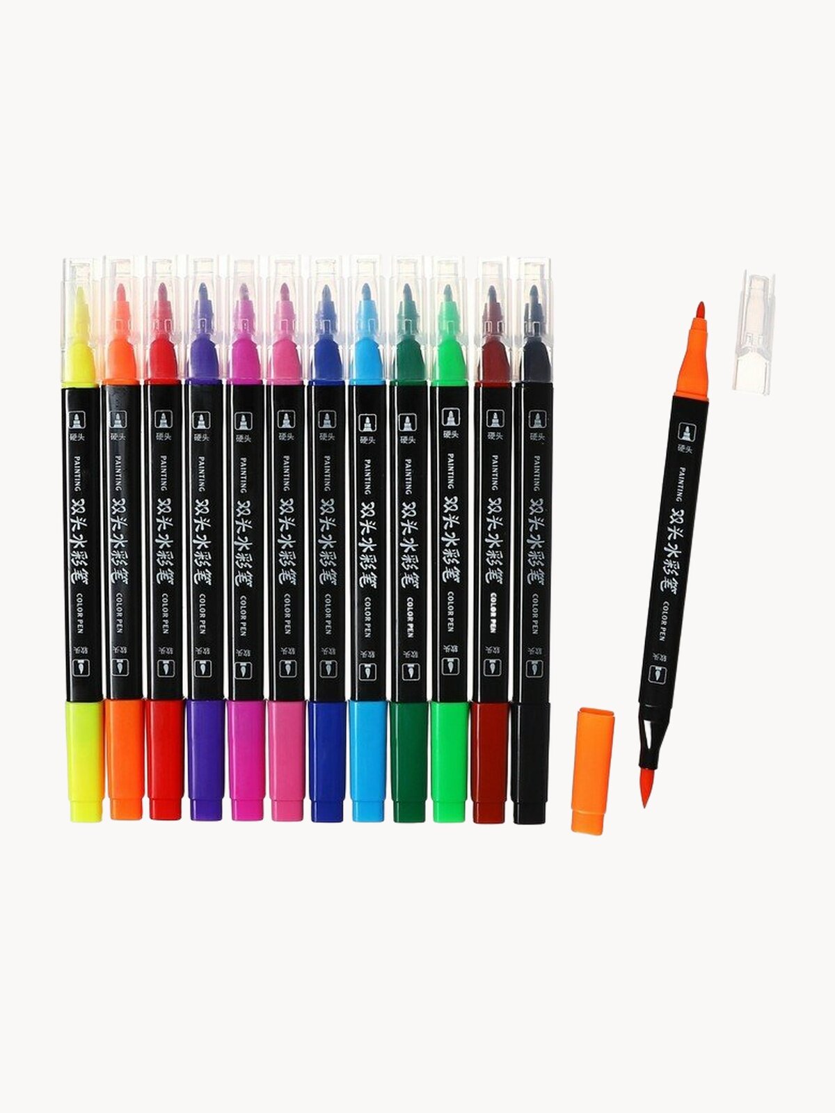 Набор маркеров профессиональных 12 штук, двусторонне, в пластиковом пенале с ручкой, 12 цветов