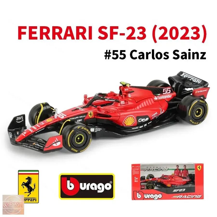 Bburago 1:43 Ferrari 2023 SF-23 Формульный болид Формулы-1, Литые под давлением автомобили, коллекционная модель гоночных игрушек