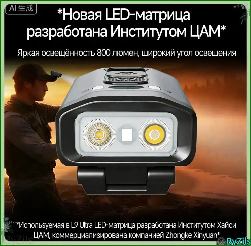 Ручной (универсальный) налобный фонарь 800 лм, 10 Вт, IP65, 6 режимов, 66 г, голубой — фото 1