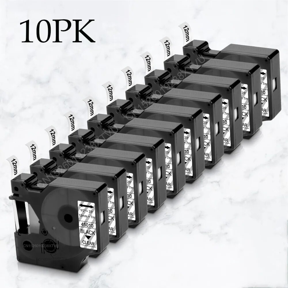 Лента для Dymo D1, 12 мм, 10 шт, черная