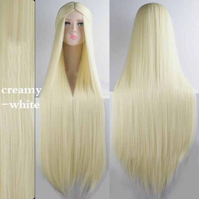 Косплей парик 100 см белый длинные прямые волосы парик