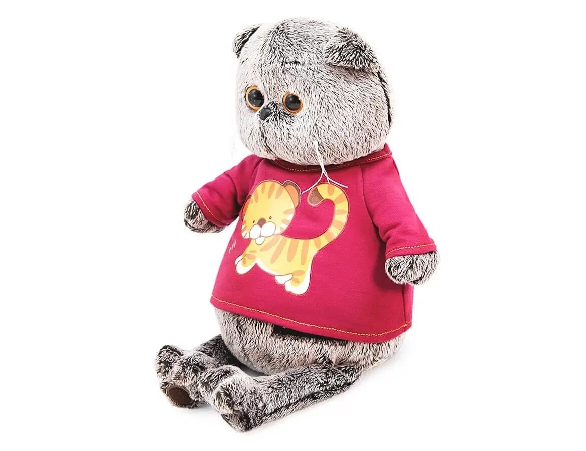 Мягкая игрушка Кот Басик в футболке с принтом Тигренок 19 см, Budi Basa