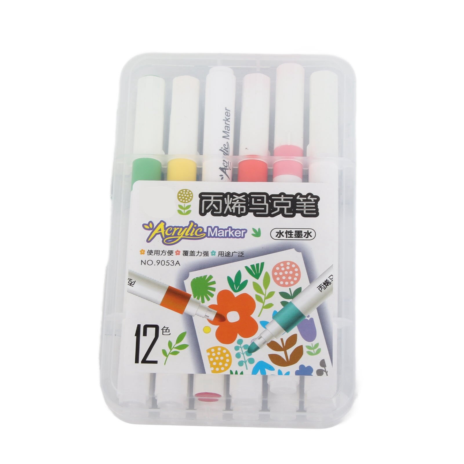 Acrylic Paint Markers Strong Coverage Quick Dry Waterproof Round Barrel Graffiti for Glass Metal Wood 12 Colors