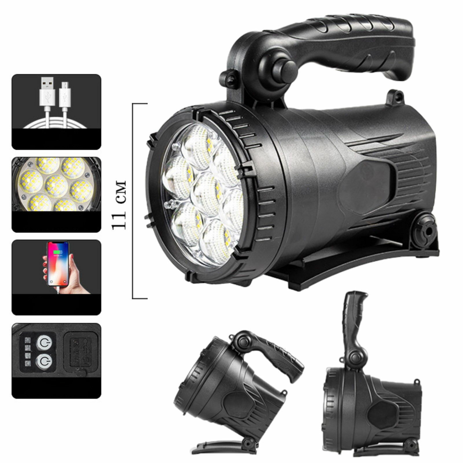 Фонарь аккумуляторный ручной, 4000 мАч, 25 Вт, 1500 Лм, LED, USB, IP45