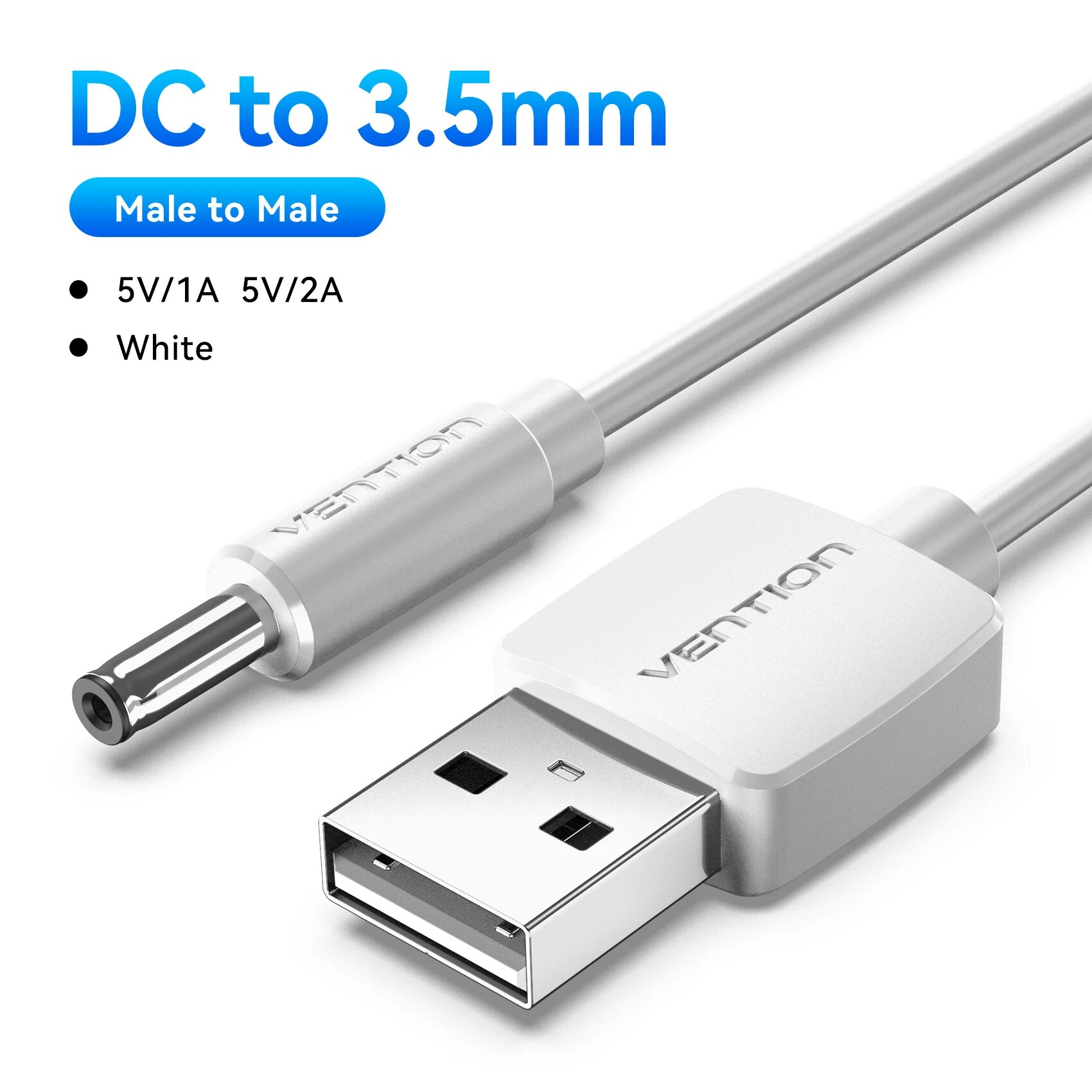 Кабель питания Vention USB на DC 3,5 мм 1m, DC to 3.5mm White