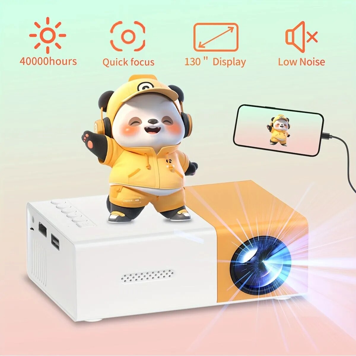 Мини-проектор YG300, поддержка изображений, видео, музыки, TXT, желтый