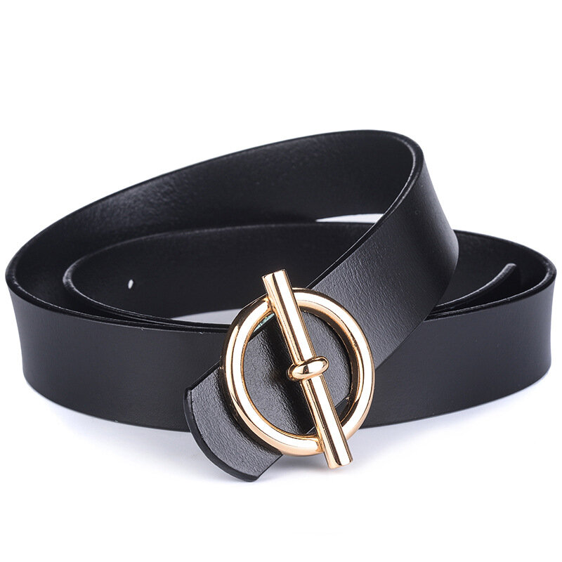 PISHUSHU Korean Style Smooth Buckle Cow Leather Belts Women's 4 Colors Width 2.8cm Gift Box Set 100cm