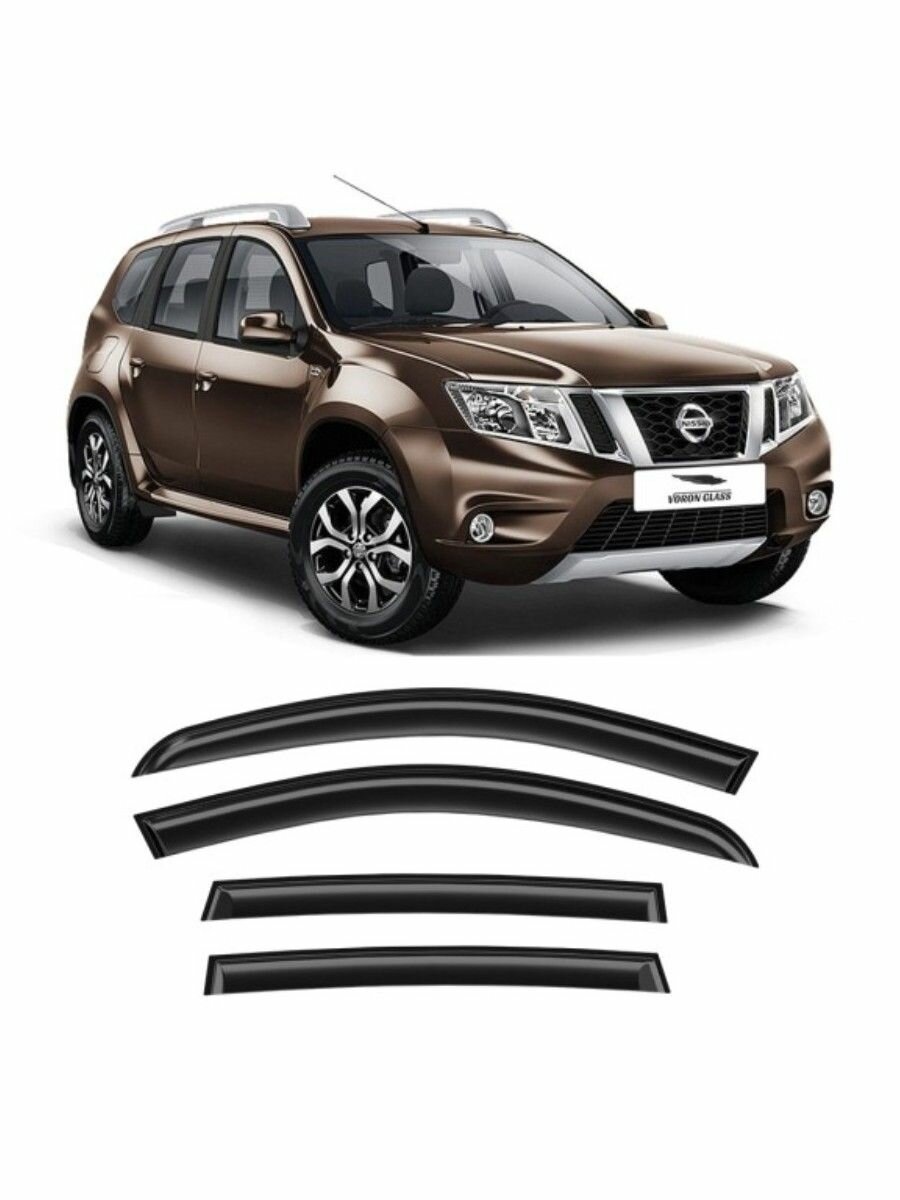 Дефлекторы неломающиеся 4 шт. для а/м Nissan Terrano кроссовер, Voron Glass DEF00441