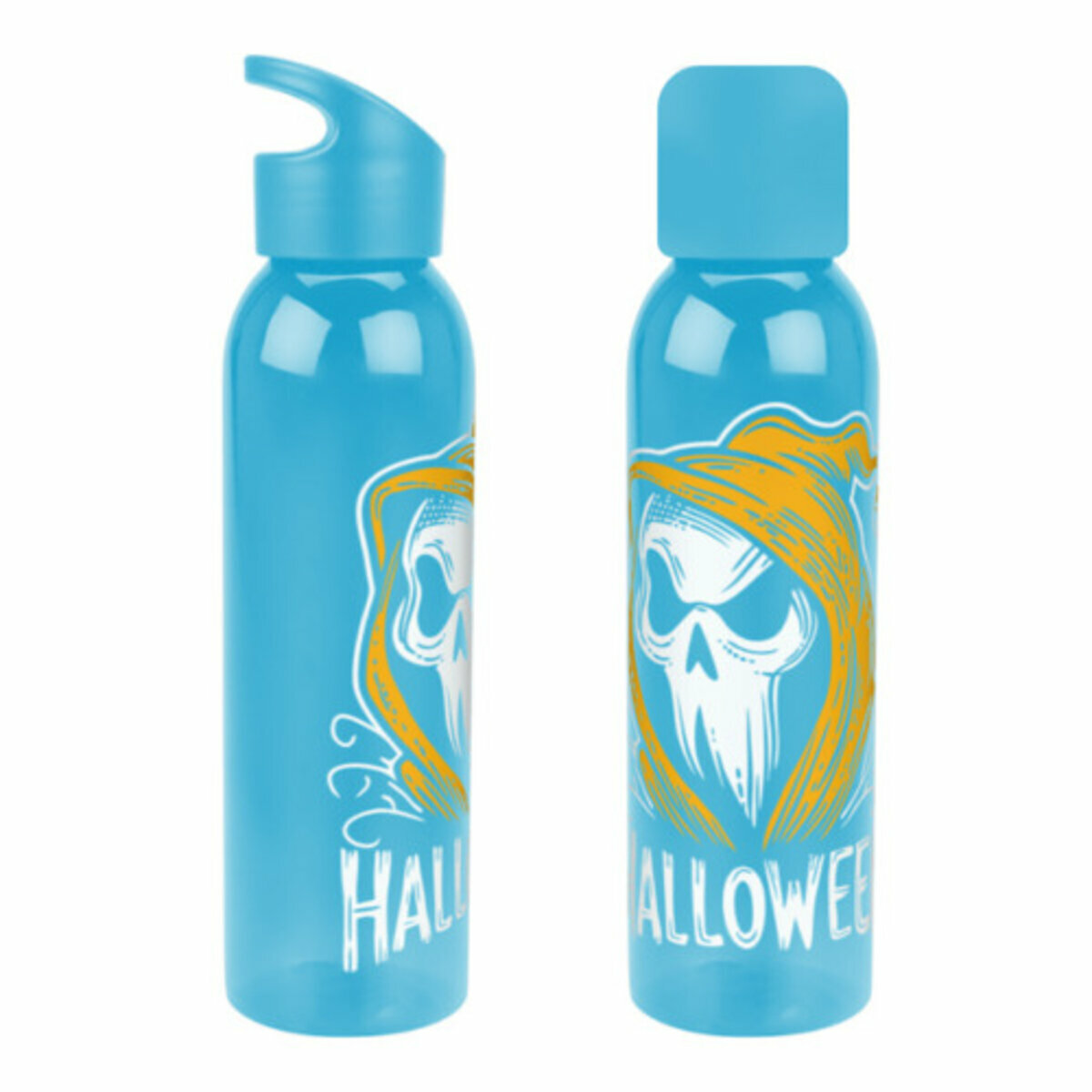 Бутылка для воды «Хэллоуин. Скелет череп в капюшоне» (голубой)