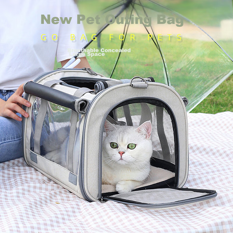 HOUYA Cat Carrier, Portable Handheld, Large Capacity Pet Bag for Outdoor Use, Car Travel Bag, Breathable Foldable Cat Carrier, Dark Gray Model