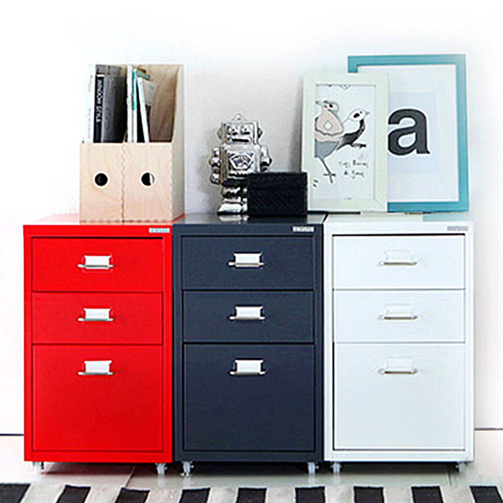 IKayaa: картотечный шкаф с 3 металлическими ящиками и 4 роликами, передвижной