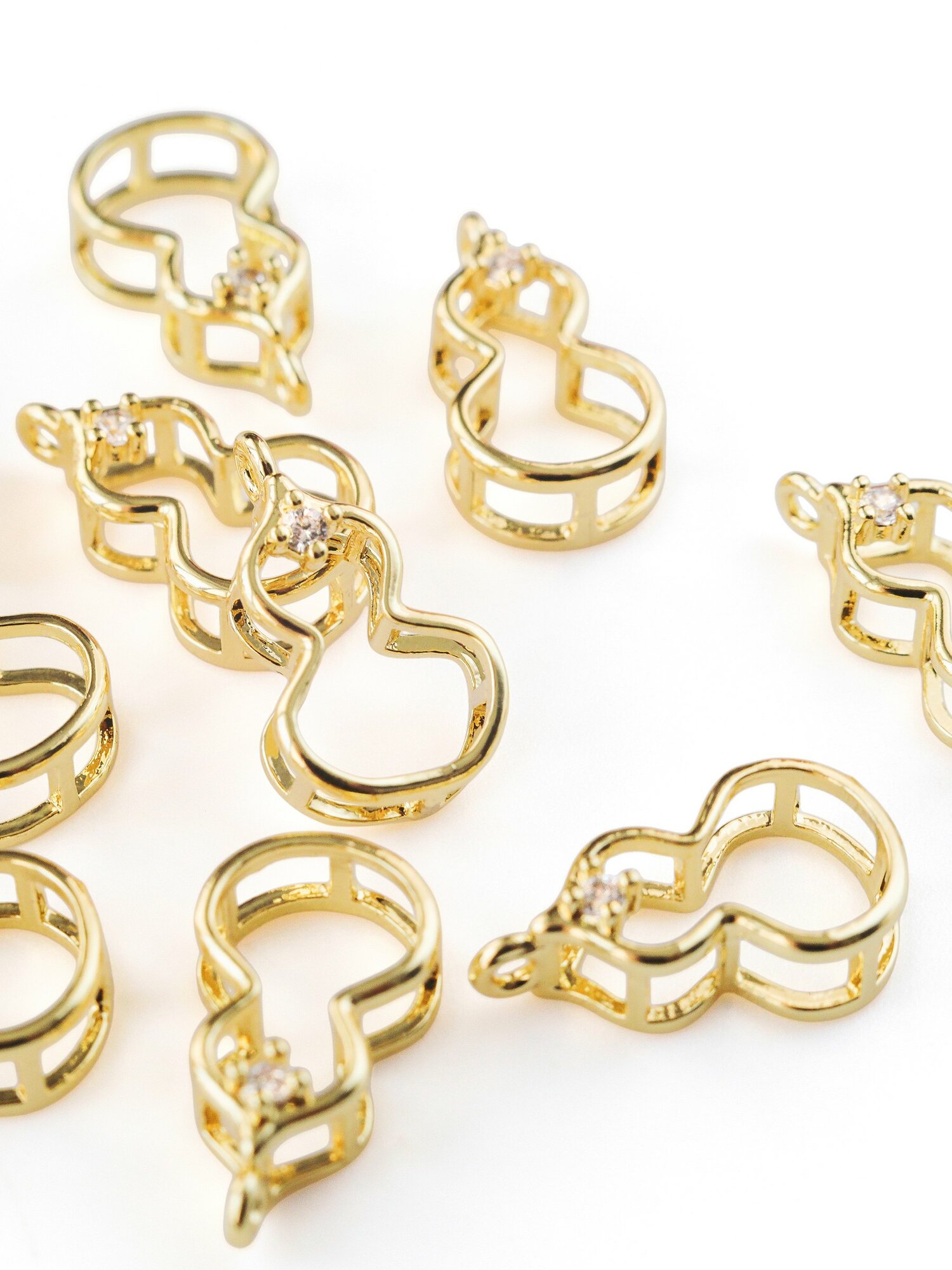 Кулон Подвеска металлическая 2 шт. для рукоделия / браслета / сережек, с цирконом, позолота Real Gold Plated, 17x9x5.5 мм