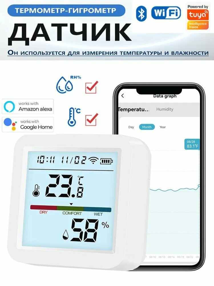 Умный WiFi-датчик температуры и влажности с ЖК-дисплеем, комнатный гигрометр, термометр