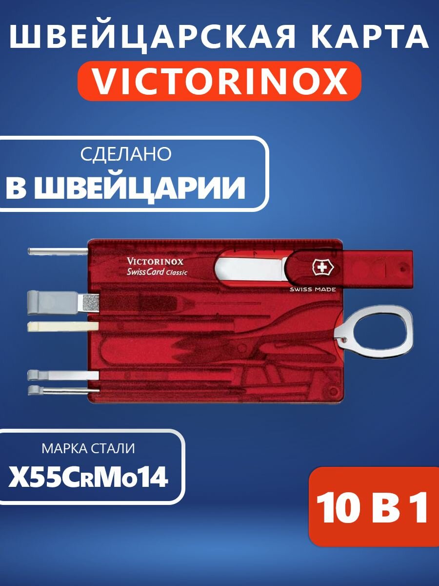 Швейцарская карточка мультитул Victorinox SwissCard, красная 0.7100. T