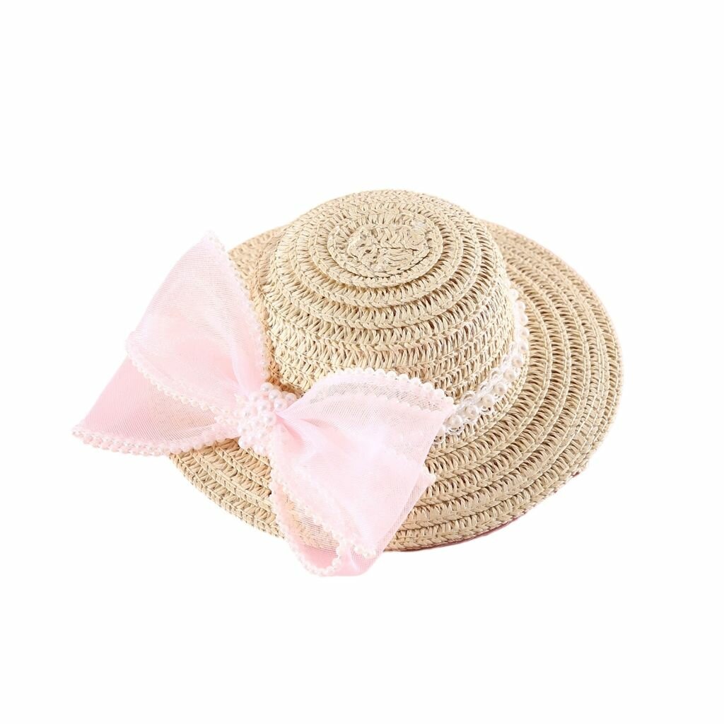Соломенная шляпа с жемчужным бантом - розовая шляпа с жемчужным бантом