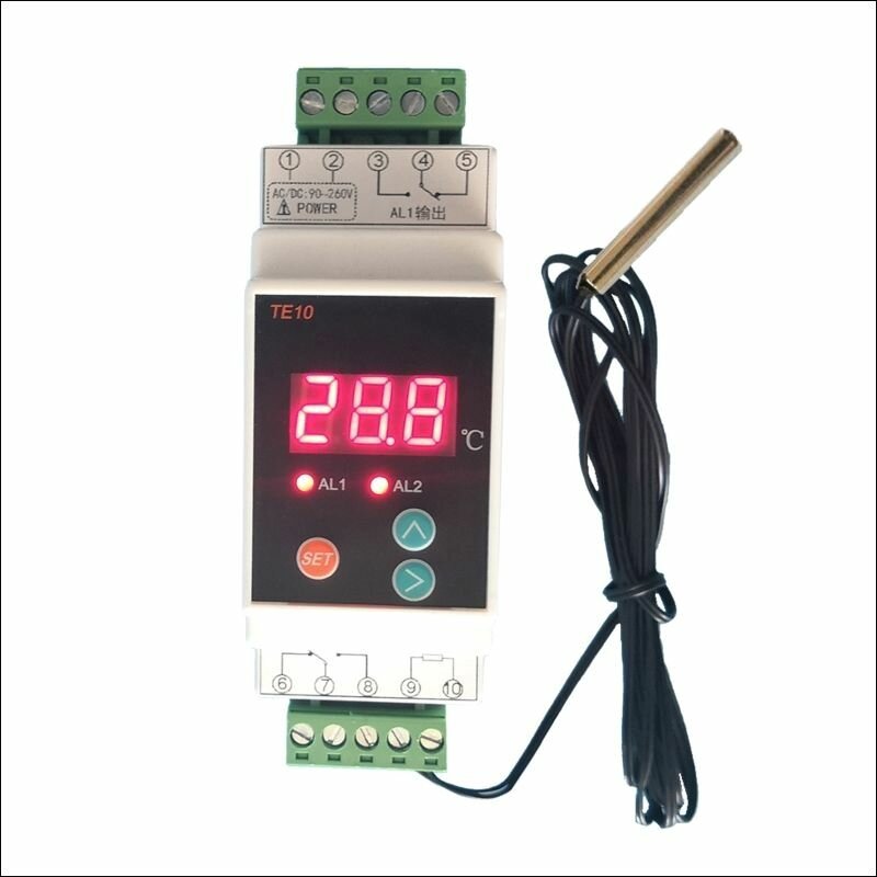 Удобный термостат на Din-рейке с датчиком температуры -40 110 Стандарт высокой/ низкой температуры 2 релейных выхода без общего ЧПУ