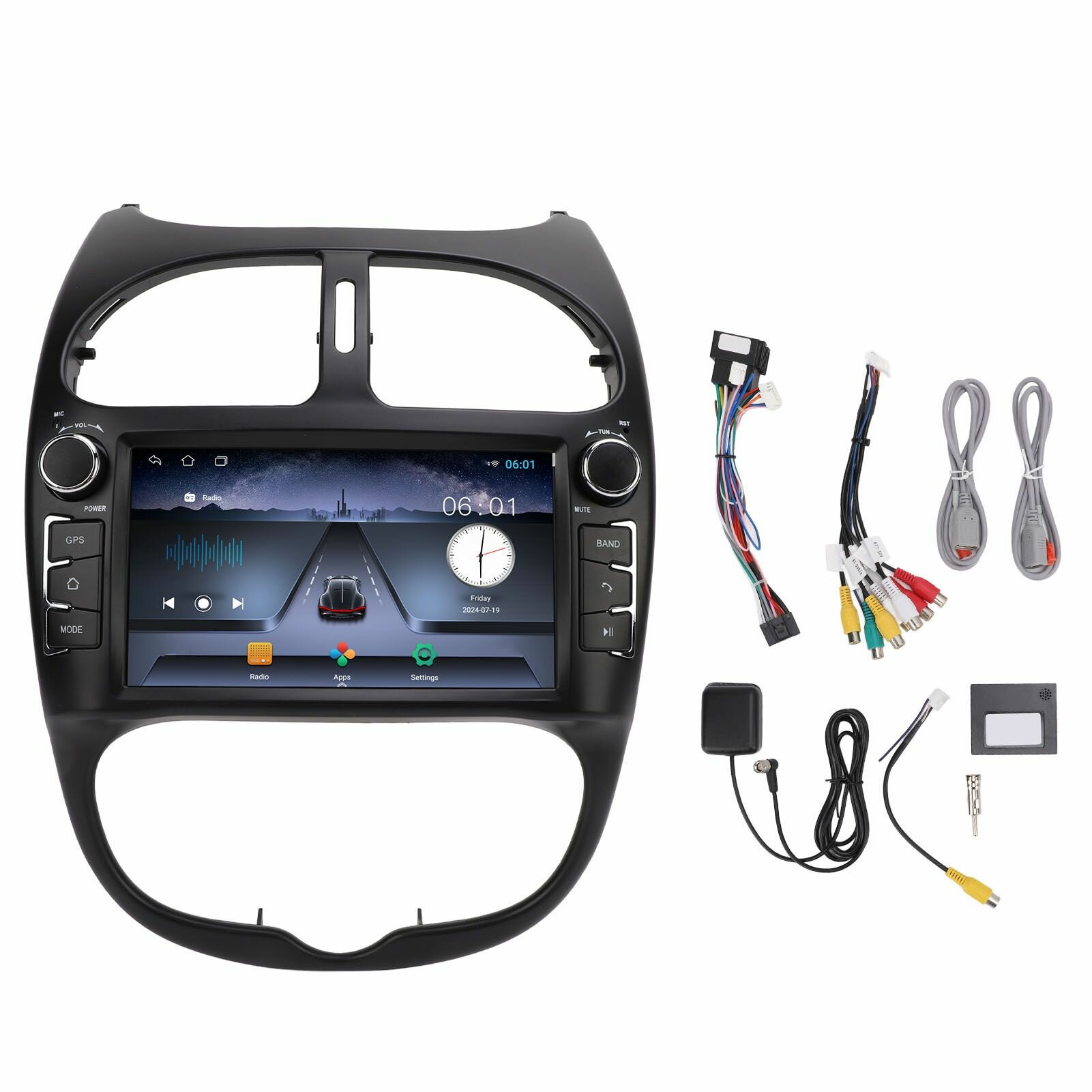 Автомагнитола 7" для Peugeot 206 2000-2008, CarPlay, GPS
