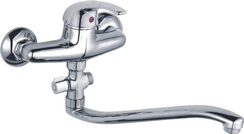 Смеситель с длинным изливом для ванны Cron CN29 CN2129 с душевым гарнитуром, поворотный, металлический, хром, глянцевый, смеситель для ванны с душем, рычажный, с настенным держателем