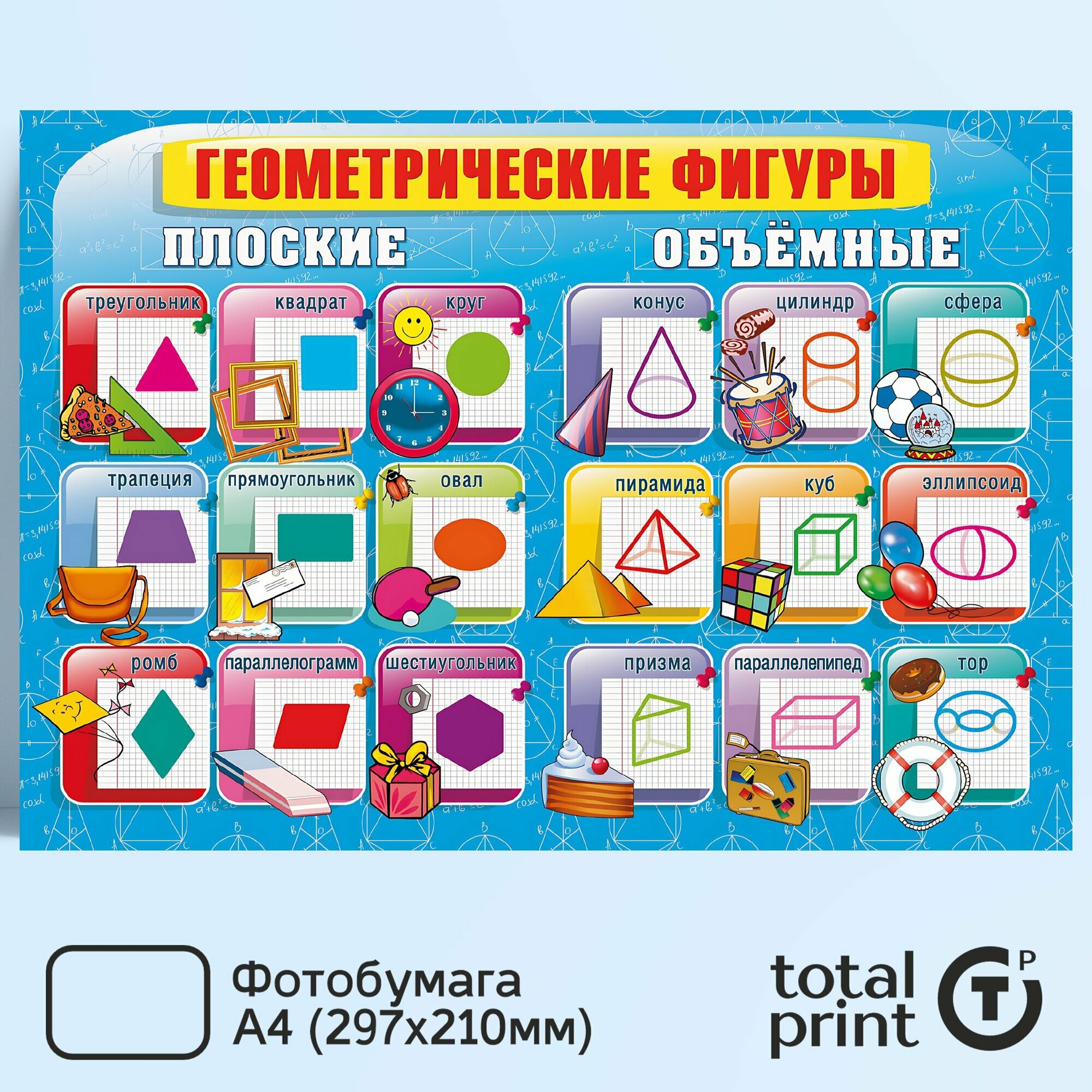 Постер по математике "Геометрические фигуры", А4, TotalPrint